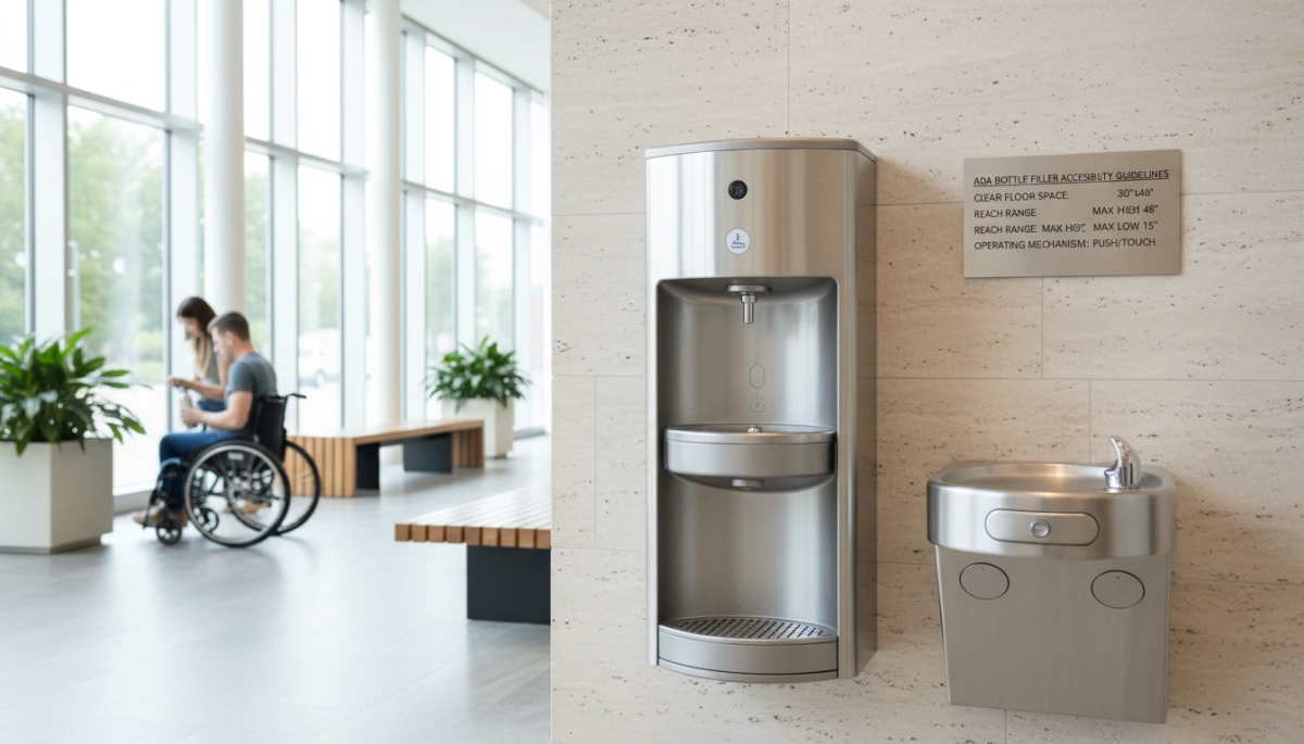 ADA Bottle Filling Station Accessibility Heights and Reach - Driplife