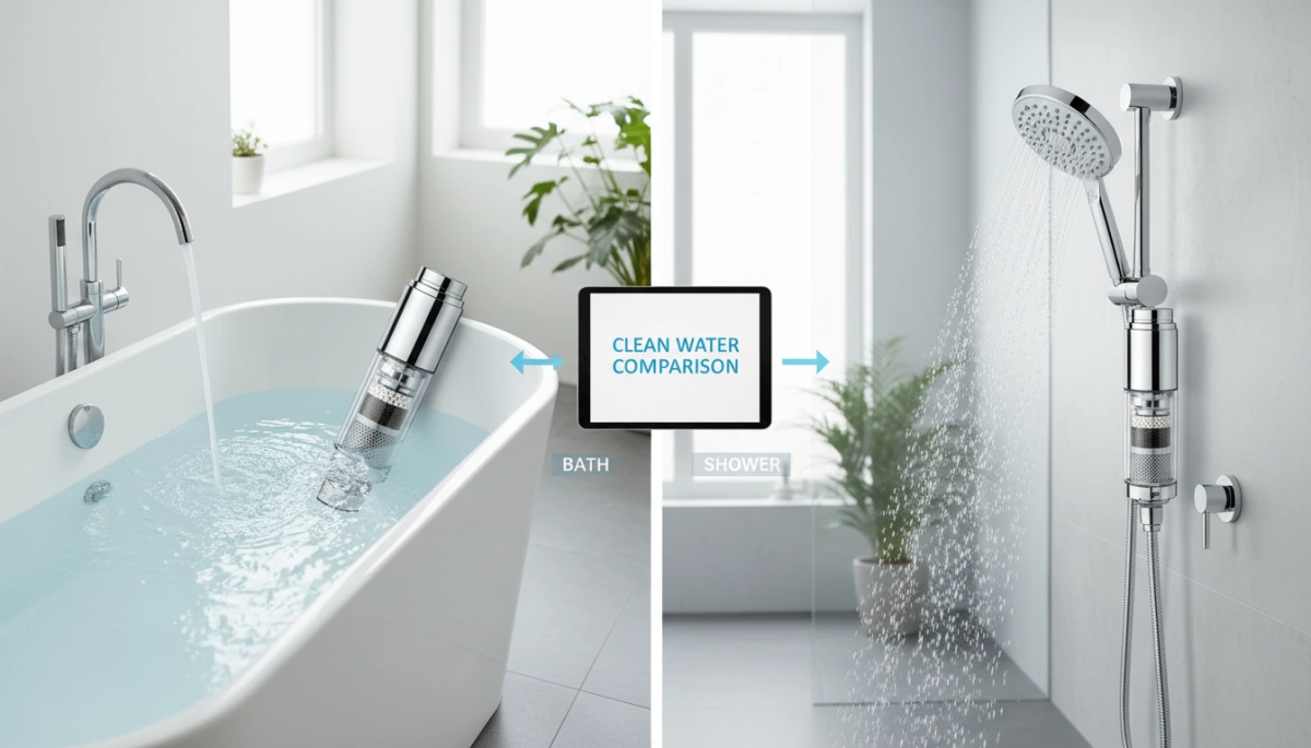 Comparison Positioning Bath Water Filter vs Shower Filter Guide - Driplife